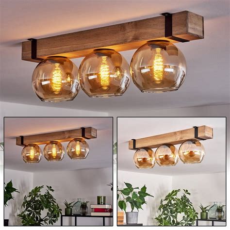 Hofstein Deckenleuchte Deckenlampe Aus Metallholzglas In Schwarz