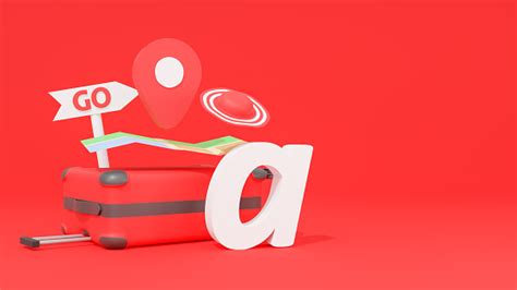 관광 개념 여행 관광 비행기 여행 계획 세계 여행 가방 핀 위치 여행 가방과 빨간색 배경에 지도 3d 렌더링 3차원 형태에 대한 스톡 사진 및 기타 이미지 Istock