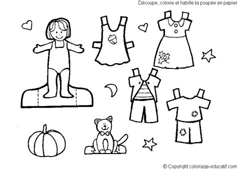 Coloriage educatif Poupées en papier à colorier petite fille avec un