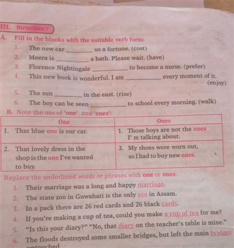 III Structure A Fill In The Blanks With The Suitable Verb Form 1 The