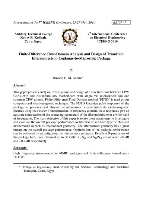 Pdf Finite Difference Time Domain Analysis And Design Of Transition Interconnects In