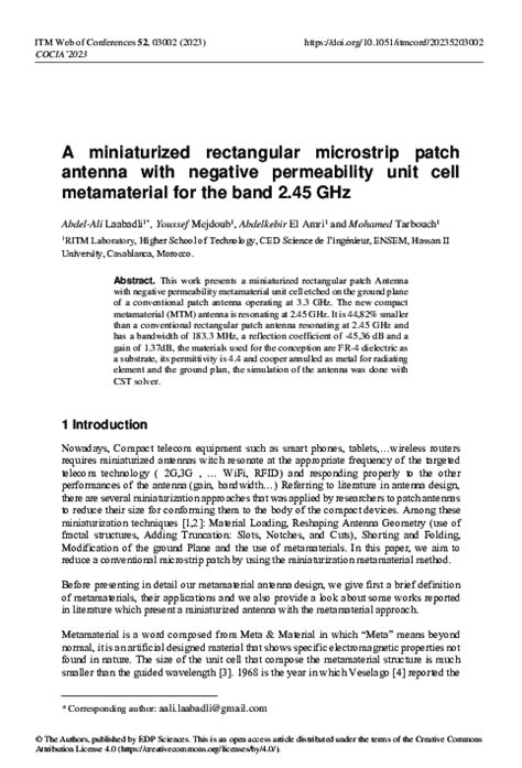 Pdf A Miniaturized Rectangular Microstrip Patch Antenna With Negative
