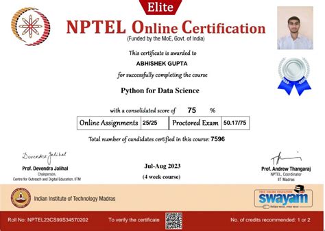 Abhishek Gupta On Linkedin Datascience Python Certification Nptel