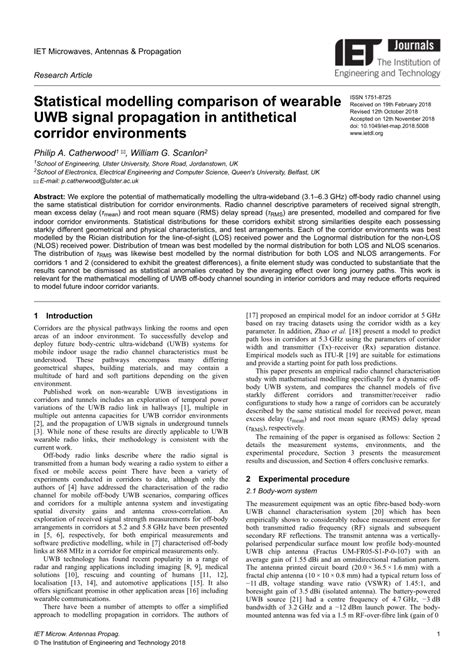 Pdf Statistical Modelling Comparison Of Wearable Uwb Signal Propagation In Antithetical
