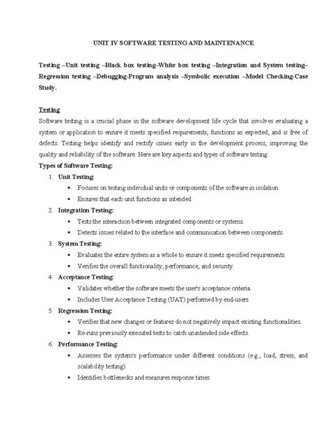 Unit 4 Software Testing And Maintenance Notes Final Exam Study Guide