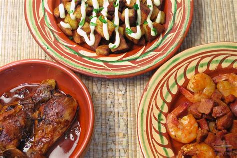 3 Tapas Recipes Potatoes Bravas Chorizo Shrimp Garlic Chicken