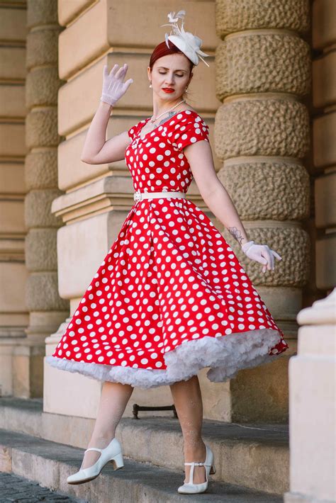 Lily Retro Off Shoulder Red Polka Dot Swing Dress Polka Dot Evening