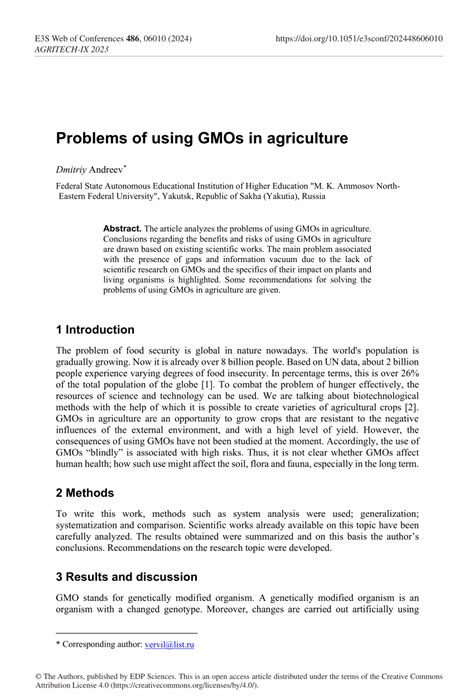 Pdf Problems Of Using Gmos In Agriculture