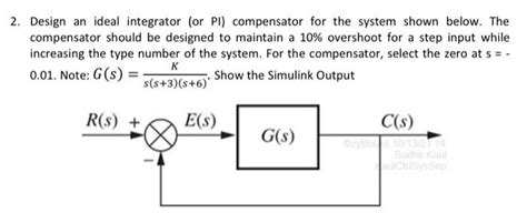 Solved 2 Design An Ideal Integrator Or Pi Compensator For