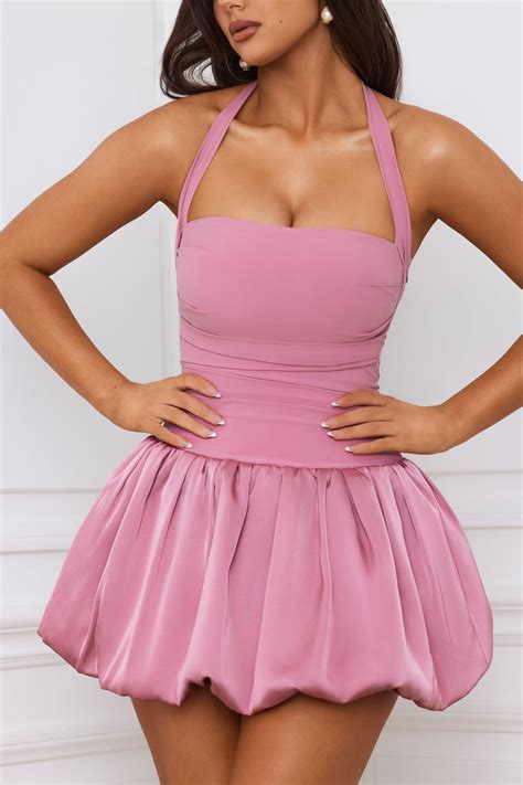 Ludmila Halterneck Lace Up Bubble Hem Corset Micro Mini Dress In Mauve