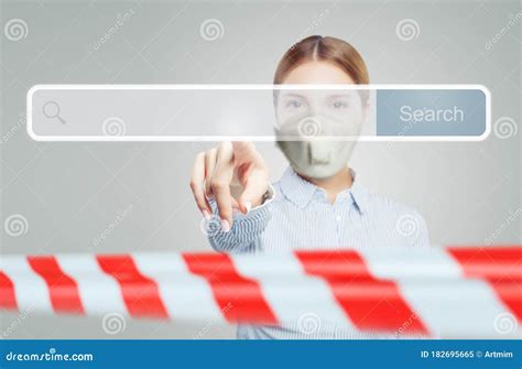 Pointing Woman Hand Empty Address Bar In Virtual Web Browser With Red
