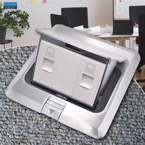 Kuyasy Aluminum Pop Up Floor Lan Socket 2 Port Rj45 Socket Silver Duplex Rj45 Wall Socket Rj45