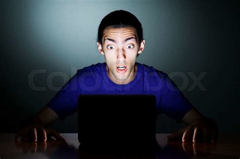 Hacker Sitting In Dark Room Stock Image Colourbox