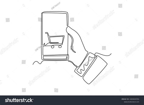 Single One Line Drawing Easy Shopping E Commerce Stock Vector Royalty Free 2283024701