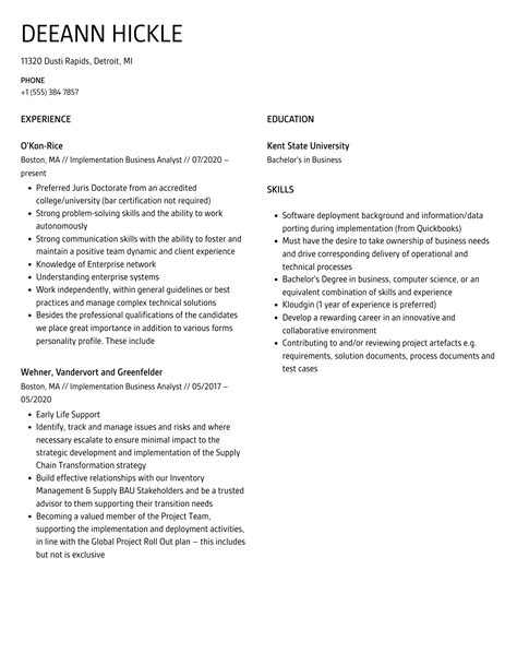 Implementation Business Analyst Resume Samples Velvet Jobs