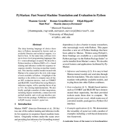 Pymarian Fast Neural Machine Translation And Evaluation In Python Acl Anthology