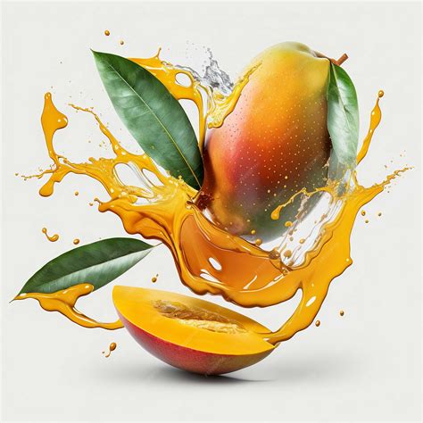 Premium Photo Mango With Mango Juice Splash On White Background