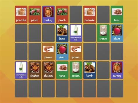 Food Memory Game Unit 4 Matching Pairs