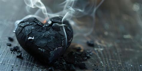 Symbolic Image Black Heart Surrounded By Cooling Coals And White Smoke
