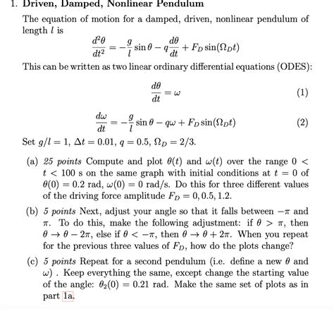 1 Driven Damped Nonlinear Pendulum The Equation Of