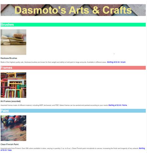 Dasmoto S Arts Crafts Project Solution Skill Path Projects Codecademy Forums