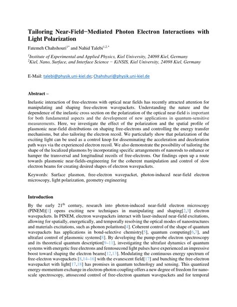 Pdf Tailoring Near Field Mediated Photon Electron Interactions With