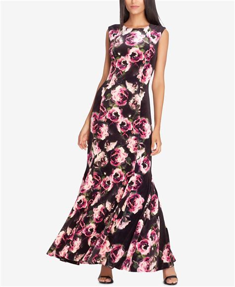 Tahari Asl Velvet Floral Print Gown Macys