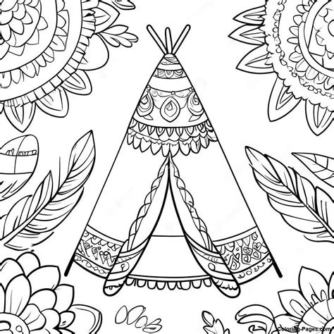 Decorated Teepee With Feathers Coloring Page Coloring