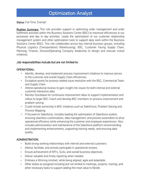 Optimization Analyst Pdf