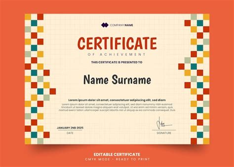 Premium Psd Simple And Classic Mosaic Certificate Template