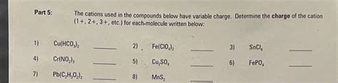 Solved Part 5 The Cations Used In The Compounds Below Have
