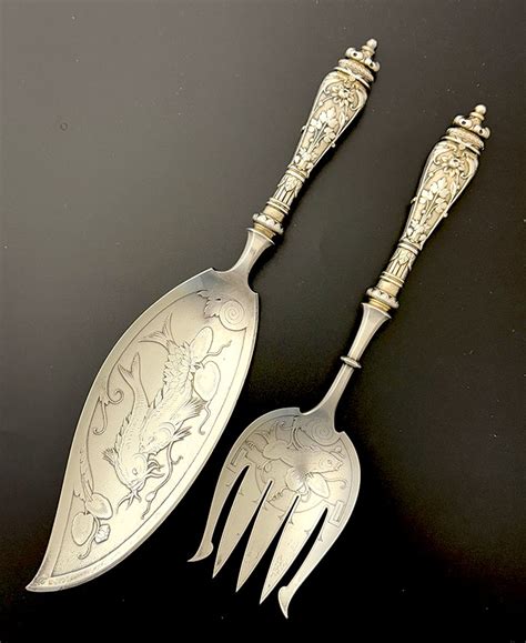 Tiffany Sterling Fish Serving Set With Fish Etched Britannia Fine