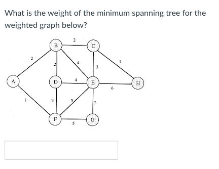 Solved What Is The Weight Of The Minimum Spanning Tree For Chegg Com