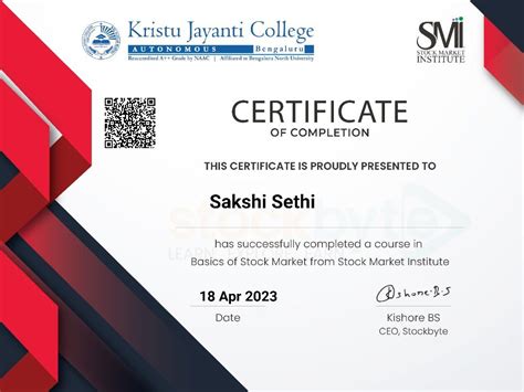 Sakshi Sethi On Linkedin Certificate From Smi Stockbyte