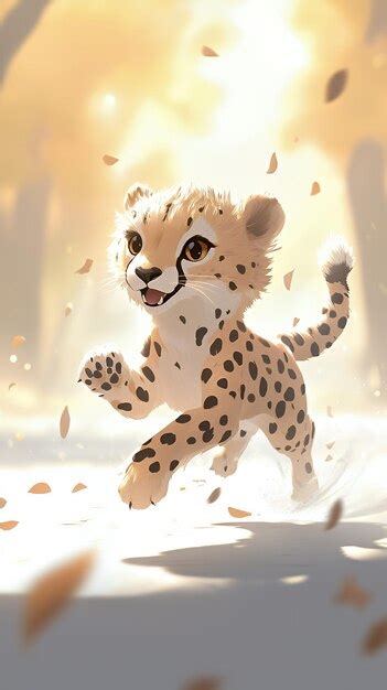 Cheetah Cub Running Through Golden Light Premium Ai Generated Image
