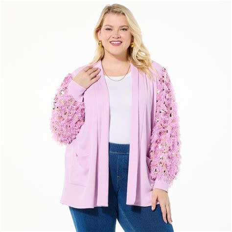 Colleen Lopez Feathered Balloon Sleeve Cardigan 23344349 Hsn