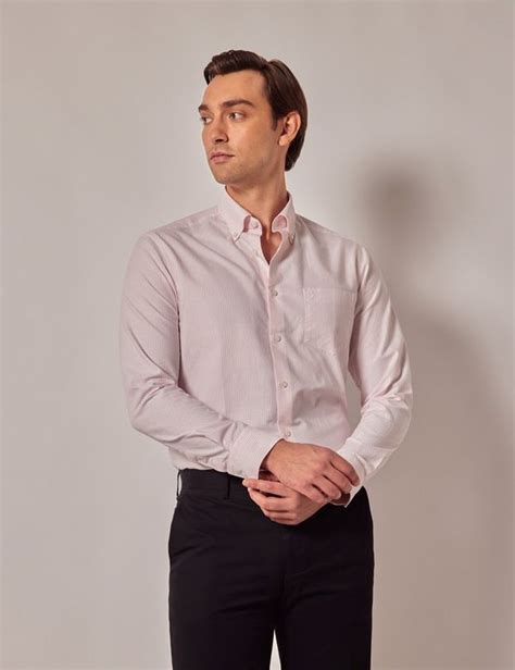 Men S Pink White Stripe Oxford Shirt Button Down Collar Hawes And