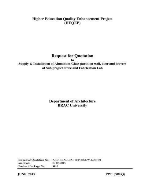 Cp 3061 Rfq Document For Aluminum Glass Partition Wall Download Free Pdf Taxes Screw