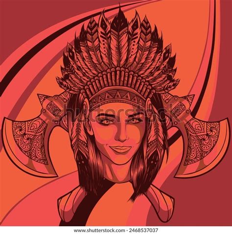 Vector Illustration Indian Woman Warrior Ax Stock Vector Royalty Free