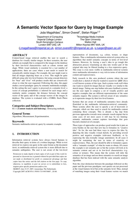 PDF A Semantic Vector Space For Query By Image Example