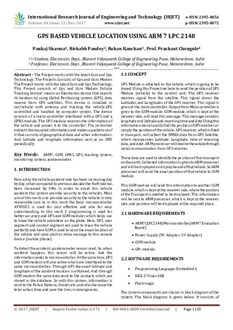 Pdf Gps Based Vehicle Location Using Arm 7 Lpc 2148
