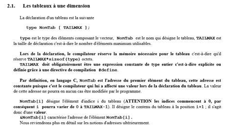 Langage C les tableaux à une dimension
