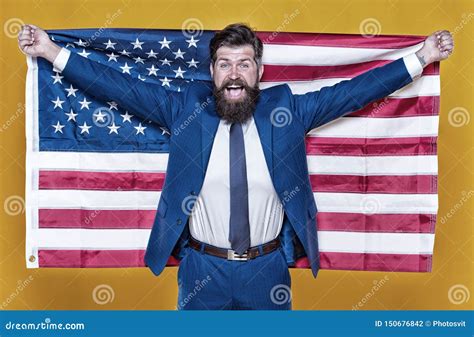 The Patriotic Spirit Patriotic Man Holding American Flag On
