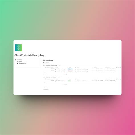 Notion Client Projects And Hourly Log Alt Marketing School