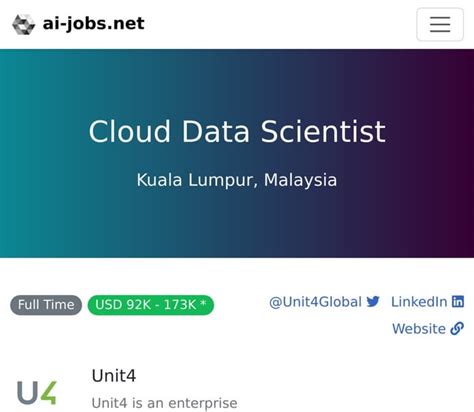 Hiring Cloud Data Scientist In Kuala Lumpur Malaysia Raimljobs
