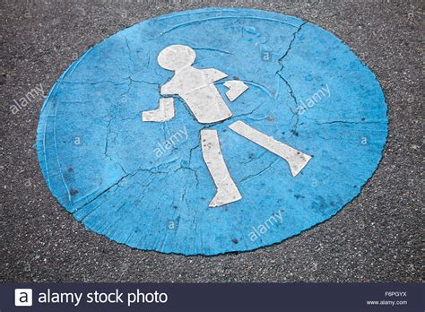 Pedestrian Lane Road Marking White Schematic Walking Man In Blue