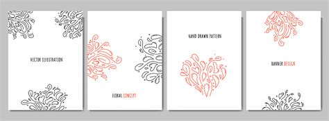 벡터 그림입니다 손으로 그린 선형 패턴 아트 배너 컬렉션입니다 꽃 개념입니다 기하학적 모양 빈티지 스타일 포스터 잡지 인사말 또는 명함 전단지 레이아웃을위한 디자인 요소 0