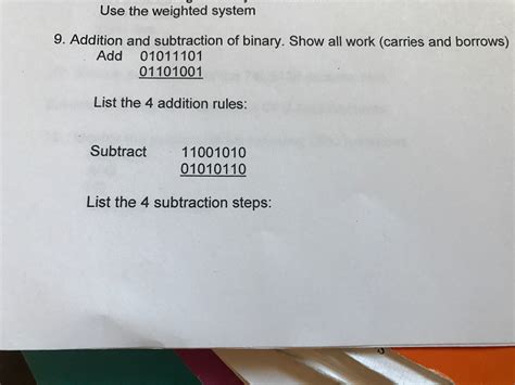Solved Addition And Subtraction Of Binary Carries And