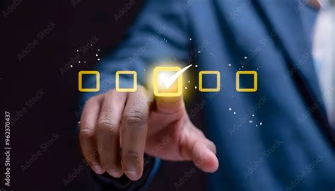 Checklist Concept Businessman Taking Online Checklist Survey On Virtual Screen Filling Out