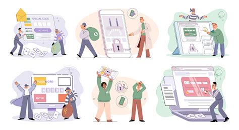 해커 활동 큰 세트 해킹 컴퓨터 피싱 계정 개인 데이터에 대한 사이버 공격 가상현실에 대한 스톡 벡터 아트 및 기타 이미지 가상현실 개념 금융 Istock